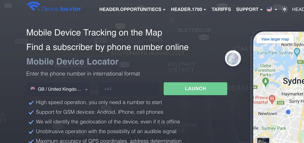 Application for searching and finding phones on maps | Device-Locator